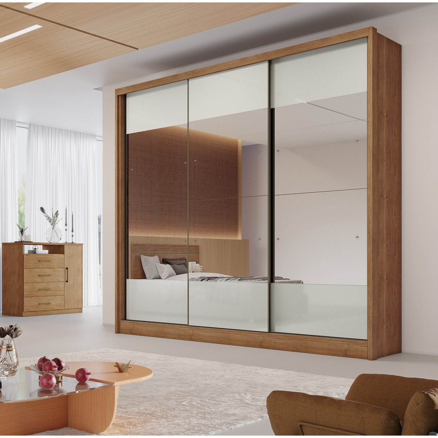 Guarda Roupa com Espelho 3 Portas 6 Gavetas Horizon | MadeiraMadeira