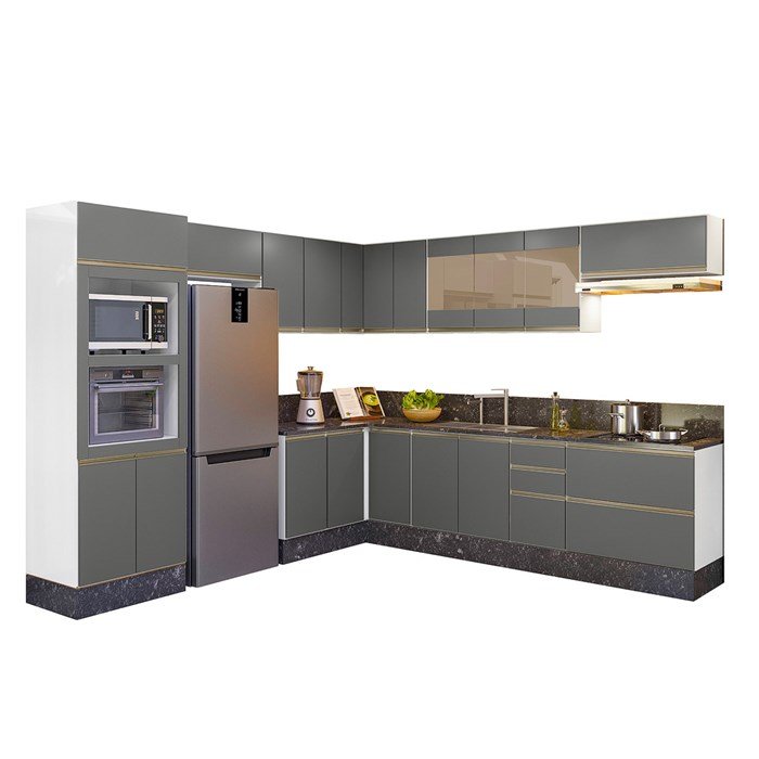 Cozinha Modulada 11 Peças Em MDF Kali Premium CJ6 Branco Chumbo Nicioli ...
