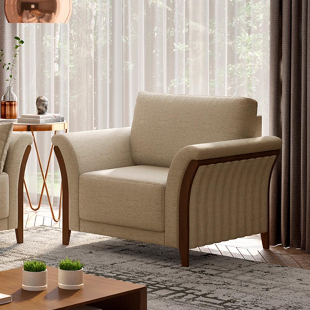 Poltrona para Sala de Estar Decorativa Base Fixa Stefan M03 Linho Bege Escuro - Lyam Decor ...