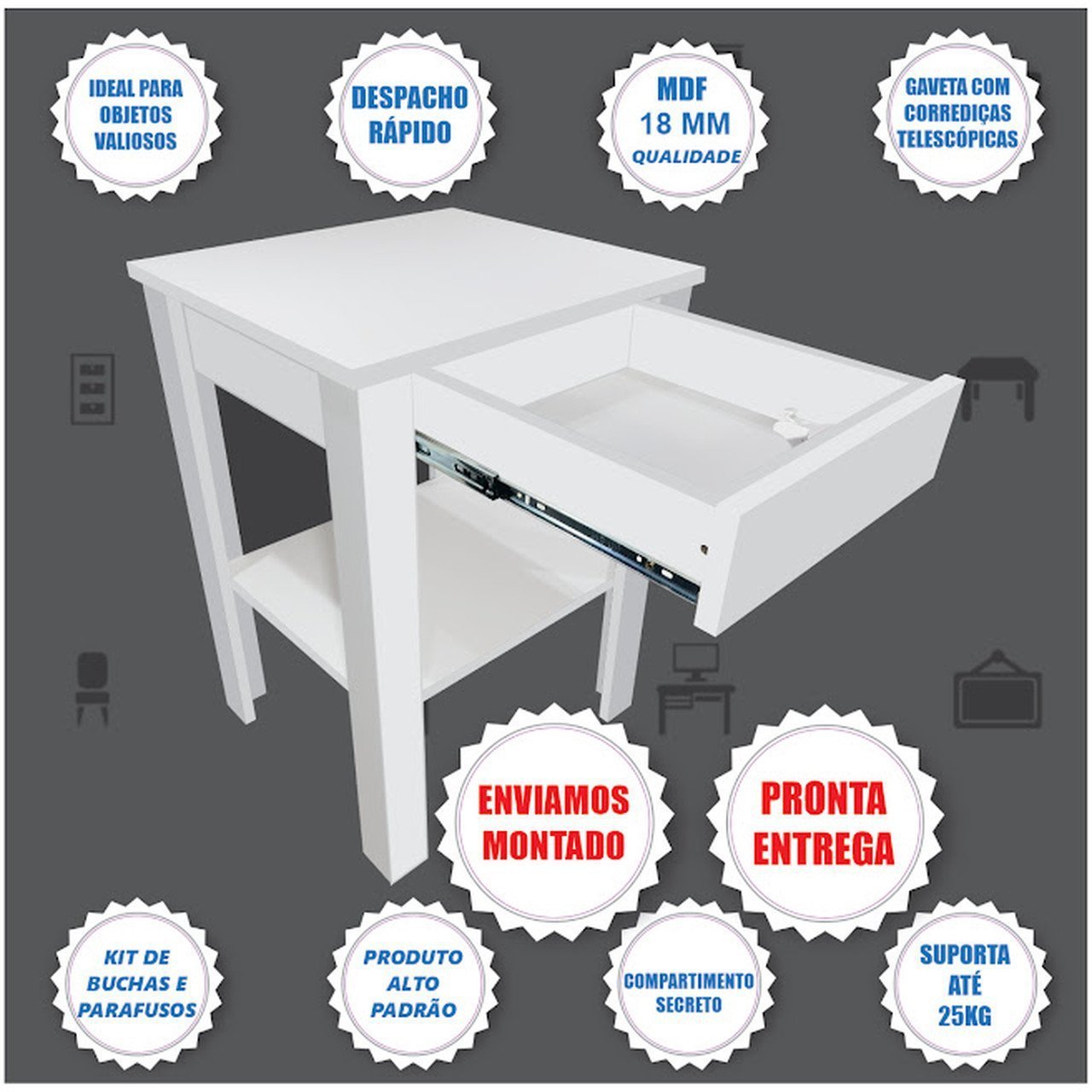 Mesa Aparador De Canto Com Compartimento Secreto Em Mdf 18mm Branca ...