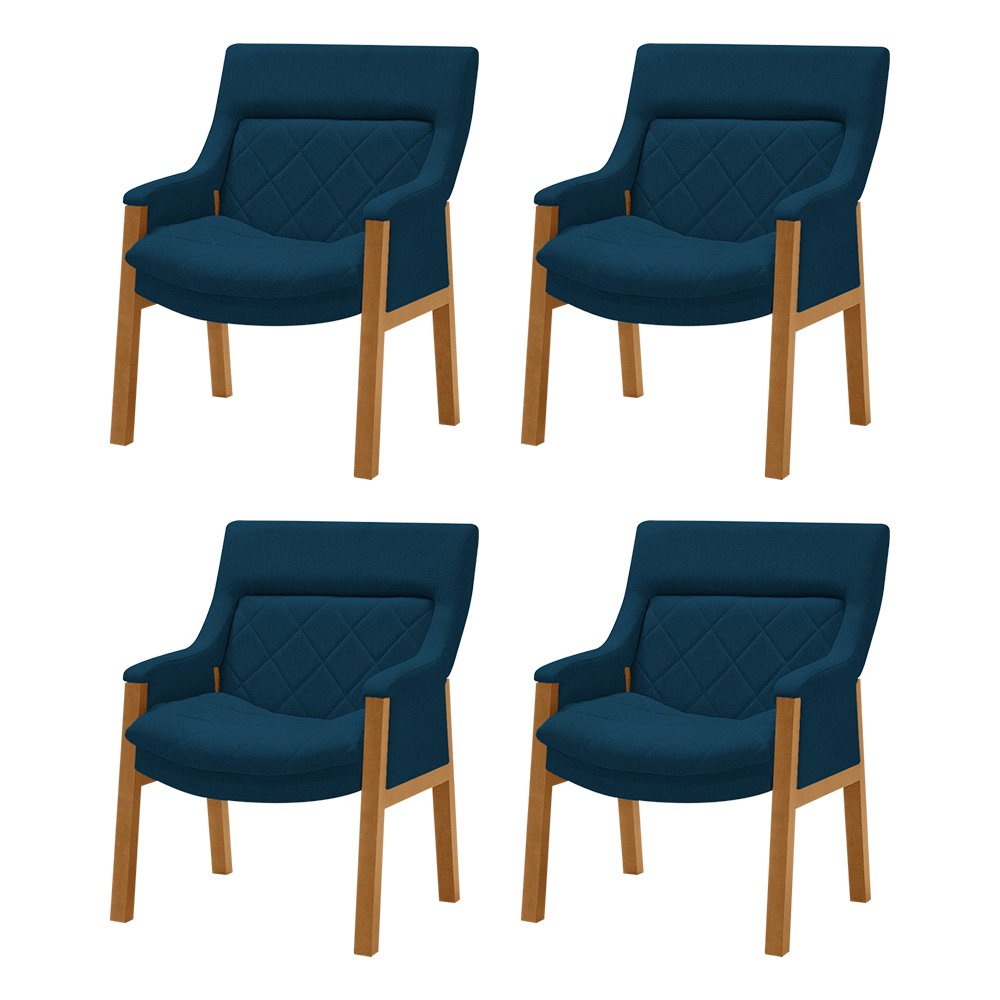 Kit 4 Poltronas Decorativa Zara Prime Veludo Azul Marinho Base em ...