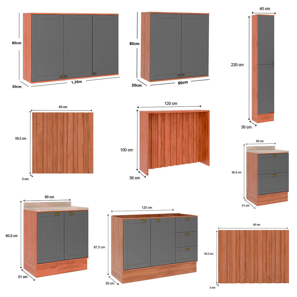 Cozinha Completa em Mdf Modulável com Paineis Ripados Cor:titanio ...