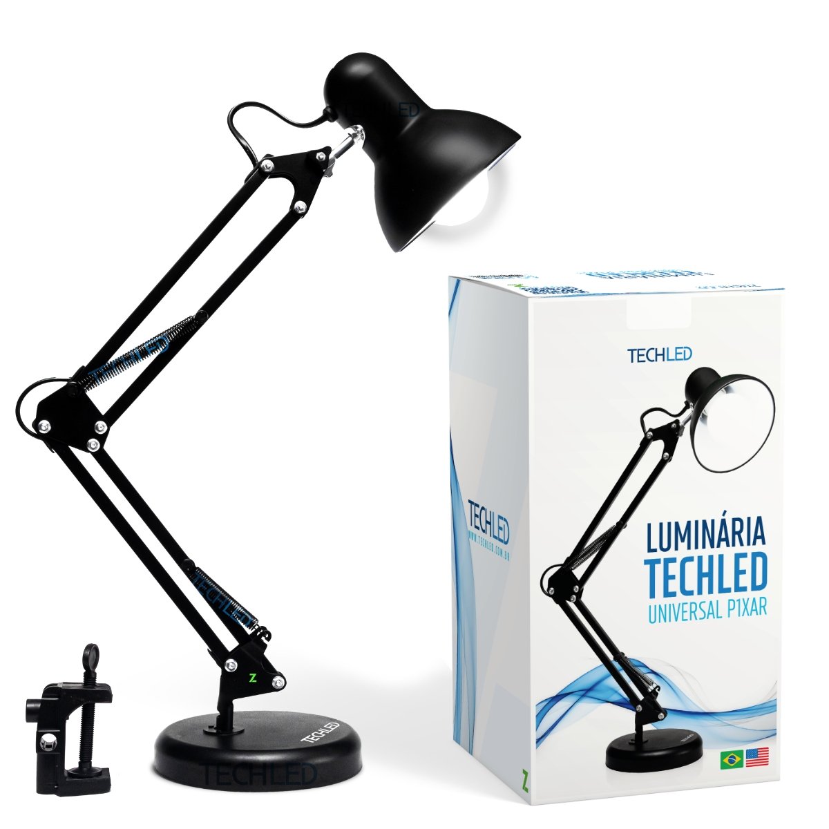 Luminária de Mesa Articulavel Preta com Garra e Base Pixar Luminária ...