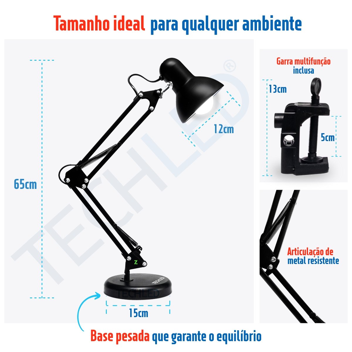 Luminária de Mesa Articulavel Preta com Garra e Base Pixar Luminária ...