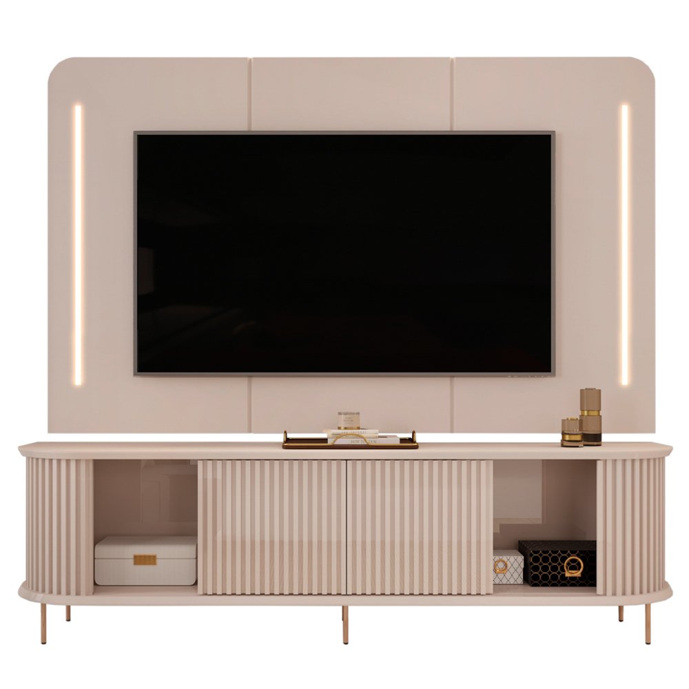 Painel para Tv 75 Pol e Rack Bancada Ripado 218cm World D04 Off White - Mpozenato | MadeiraMadeira