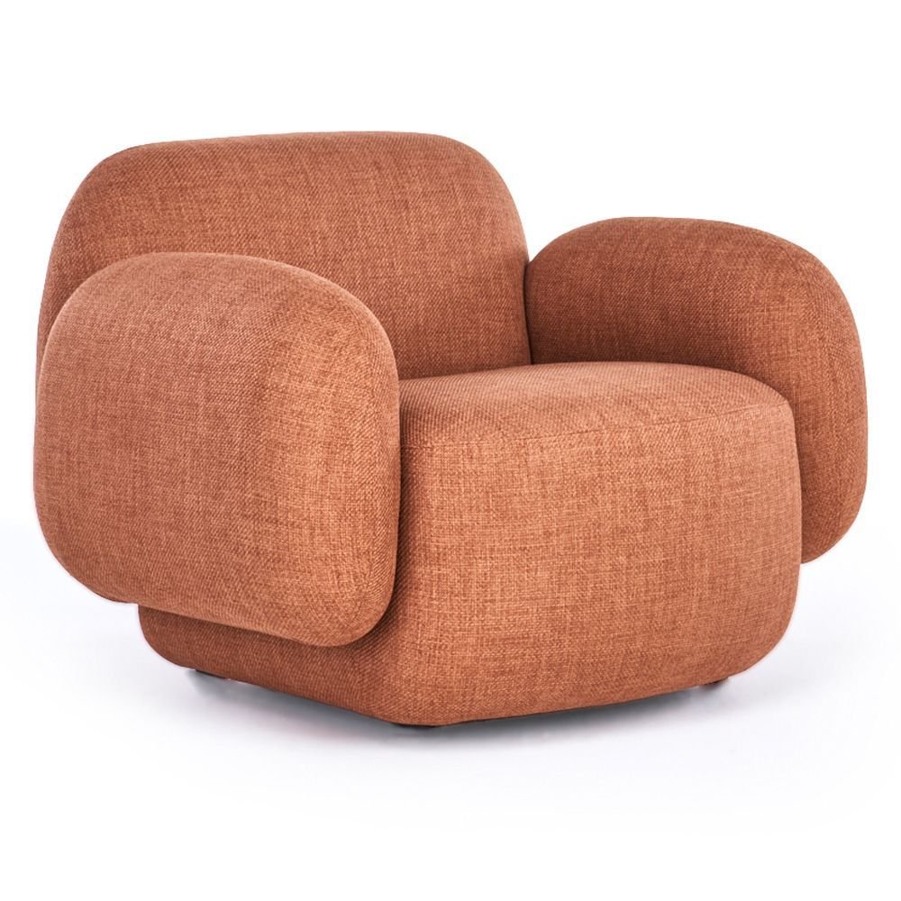 Poltrona Decorativa Orgânica para Sala Living com Puff Valley P07 Linho Tramado Terracota - Lyam ...