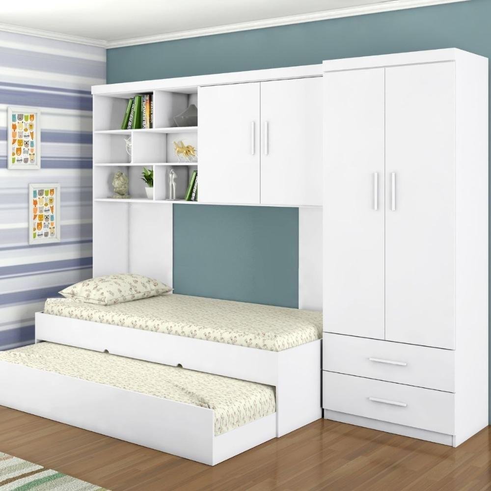 Quarto Infantil Modulado Com Bicama, Aereo Roupeiro Branco Ariel ...