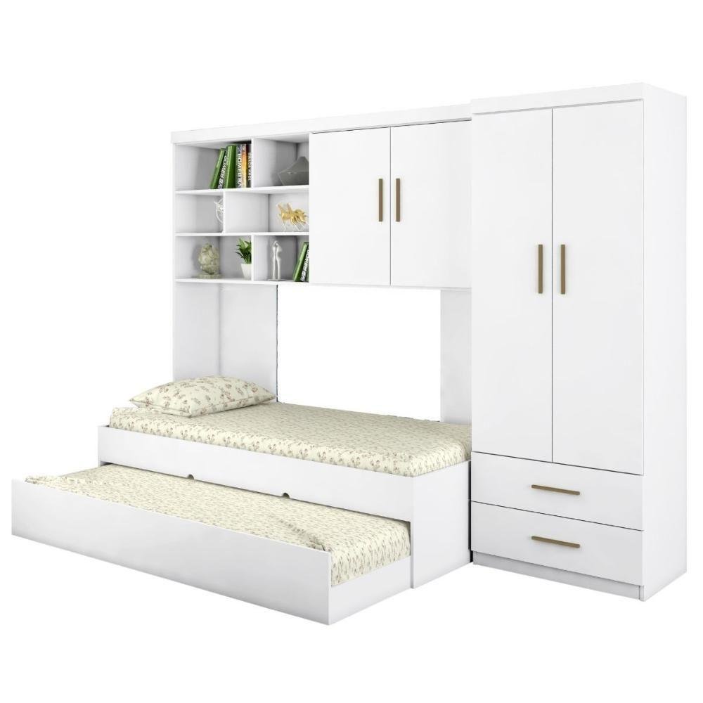 Quarto Infantil Modulado Com Bicama, Aereo Roupeiro Branco Ariel ...