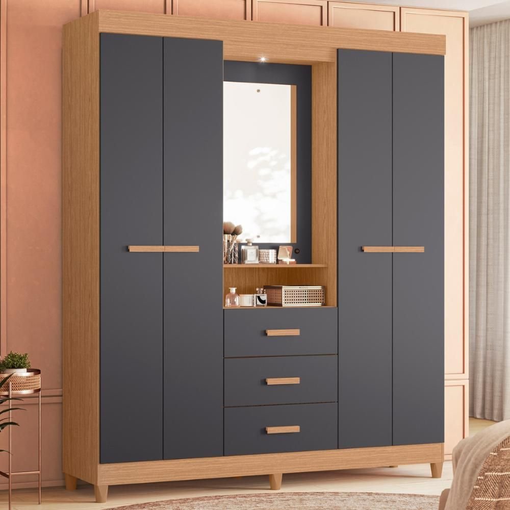 Conjunto Guarda Roupa e Cômoda Brasil Freijó Titanium | MadeiraMadeira