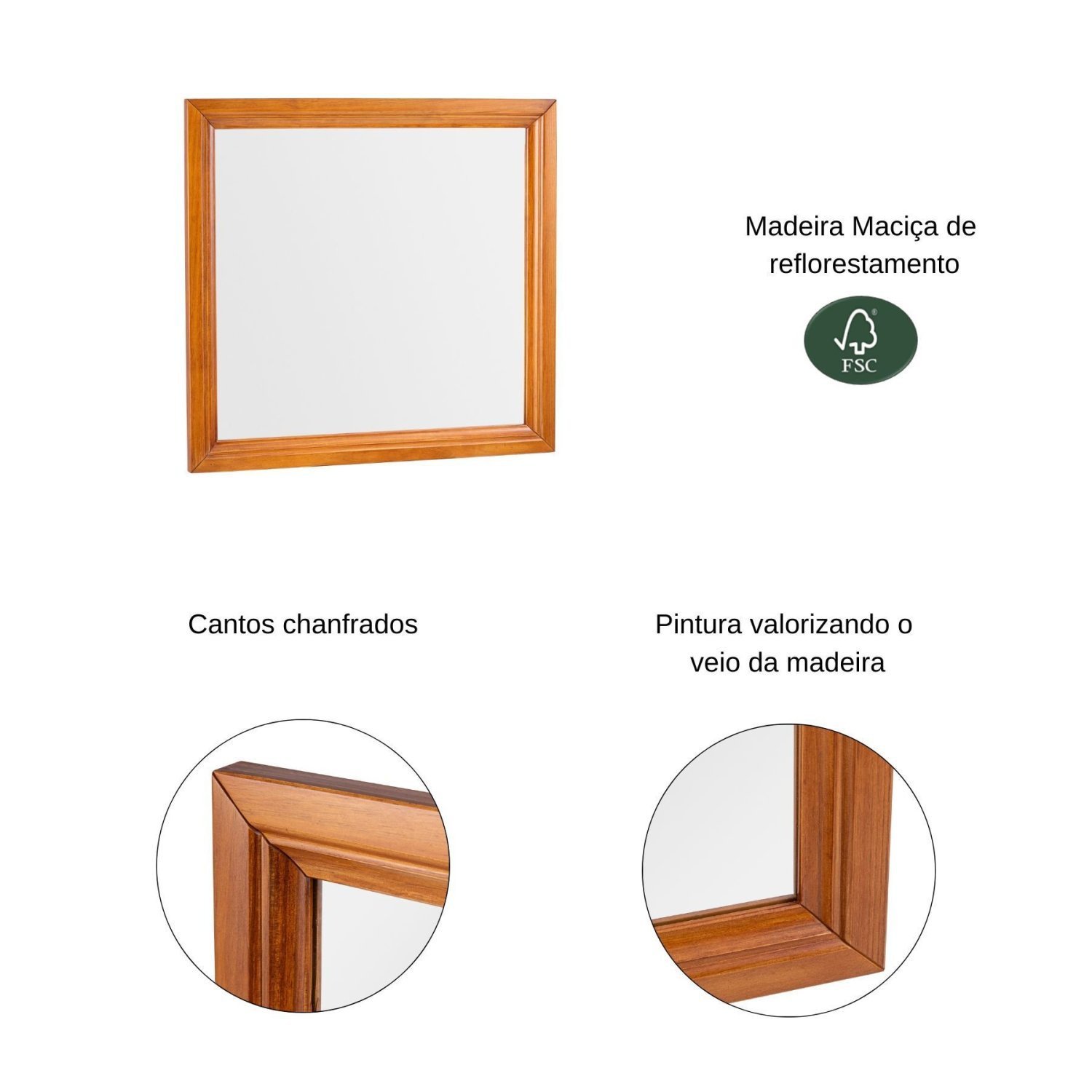 Espelheira Madeira Maciça 80x85cm Tendence | MadeiraMadeira