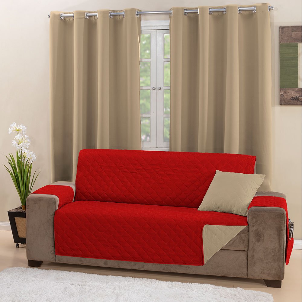 Protetor de Sofá 4 Lugares UP Dupla Face 2,40 Cereja e Bege ...