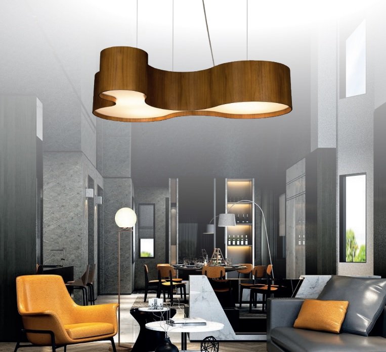 Lustre Pendente Orgânico Semi Cilíndrico de Madeira Teca Escura Wood ...