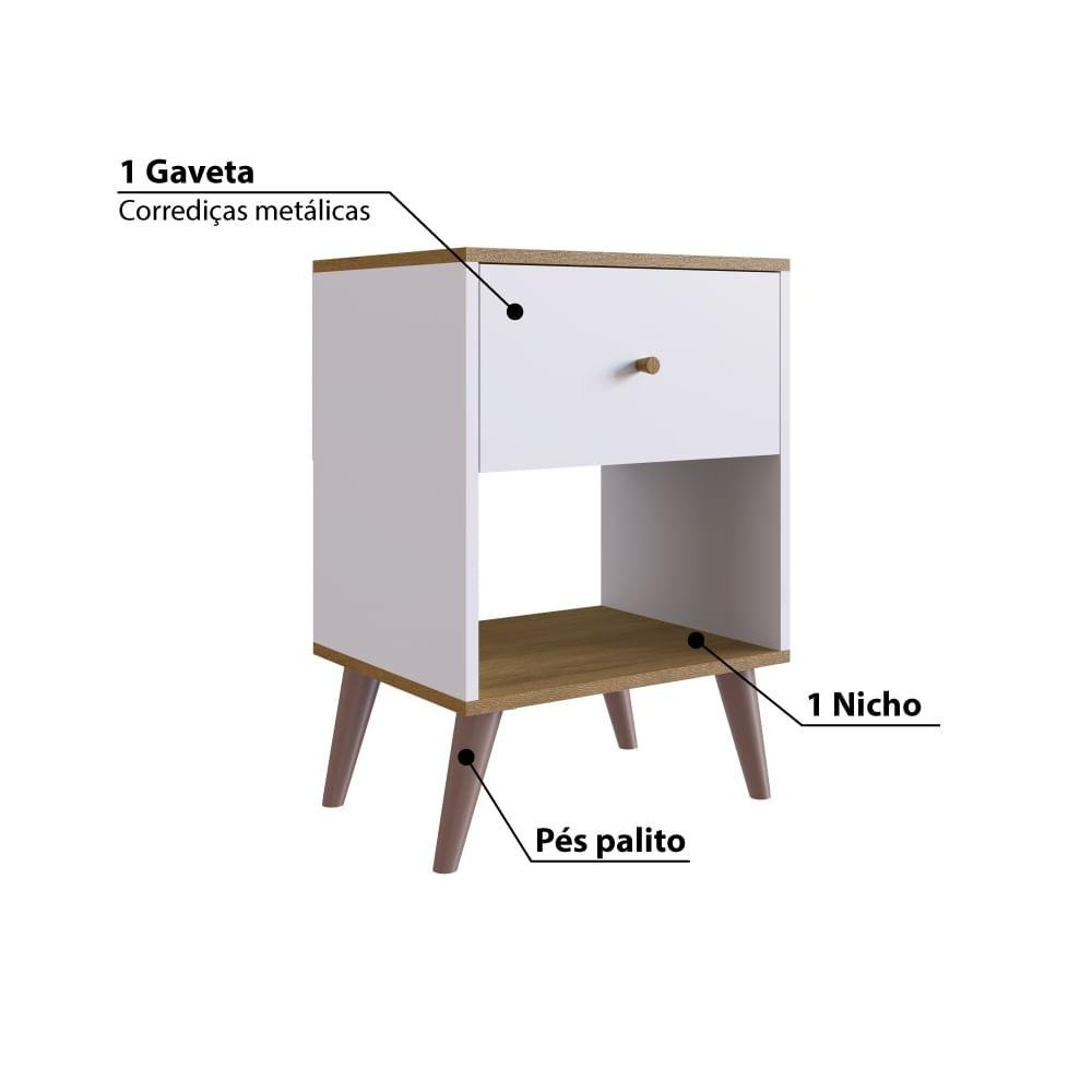 Mesa de Cabeceira com 1 Gaveta e 1 Nicho - Branco/Mel | MadeiraMadeira