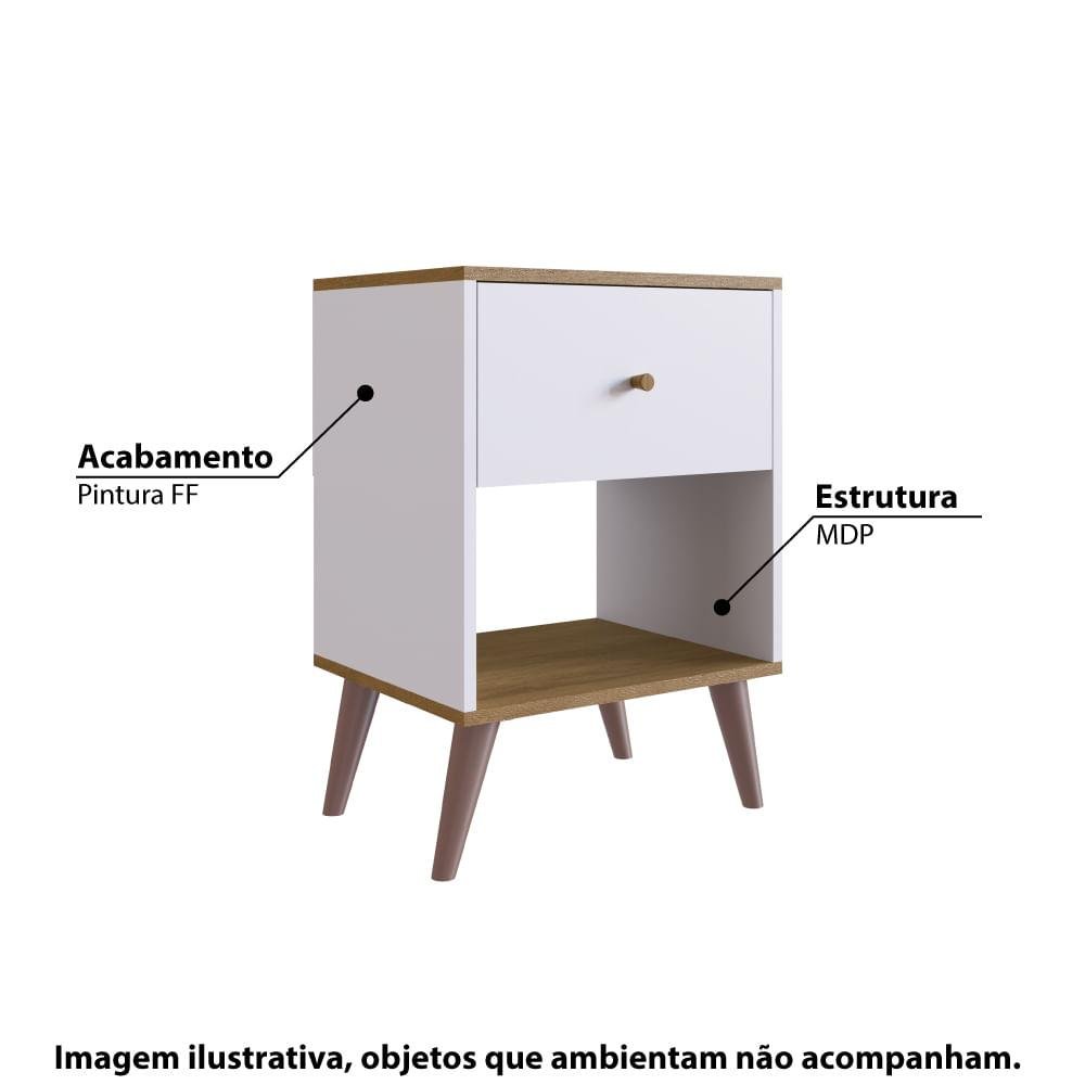 Mesa de Cabeceira com 1 Gaveta e 1 Nicho - Branco/Mel | MadeiraMadeira