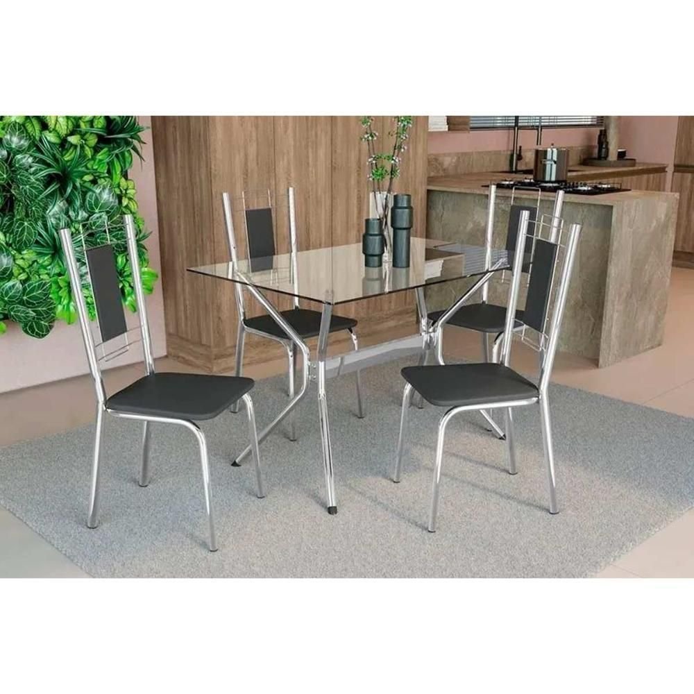 Sala de Jantar Loire com Tampo de Vidro 120x80cm e 4 Cadeiras Florença ...