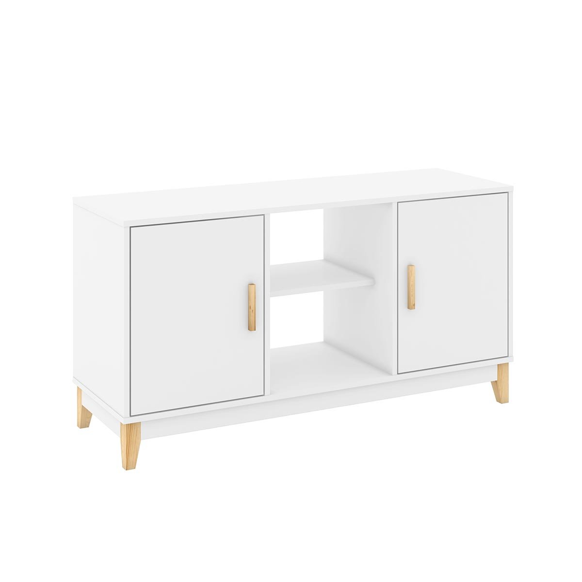 Rack para Sala de TV 40 Polegadas 120 x 63 Cm 2 Portas 2 Nichos Pés Madeira MDP Branco ...