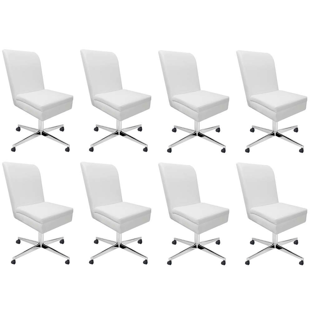 Kit 08 Cadeira Ana de Jantar Giratória Metal com Rodízio Suede Branco e ...