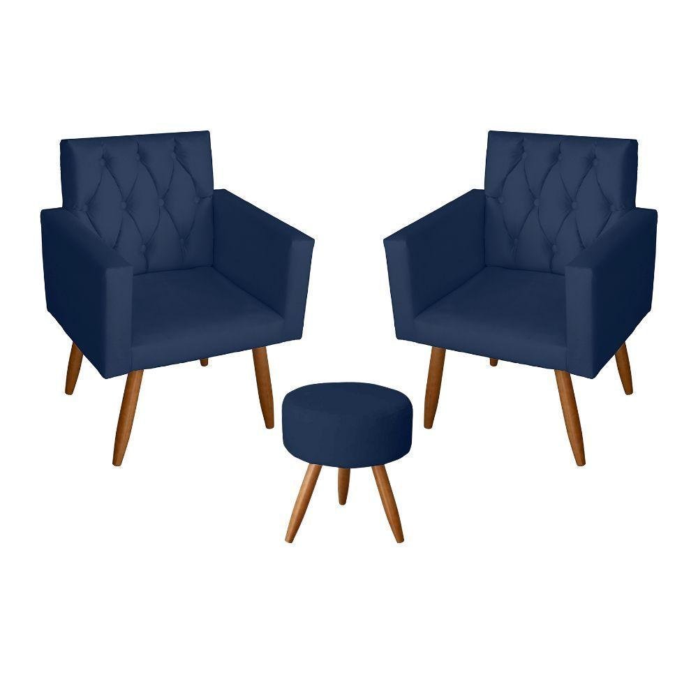 Kit 2 Poltrona para Sala de Estar Bianca Capitonê e 1 Puff Redondo ...