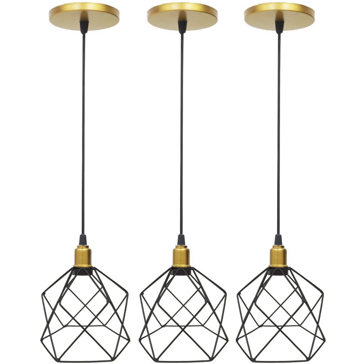 3 Pendentes Aramado Cálice Preto Luminária Lustre Industrial Teto ...