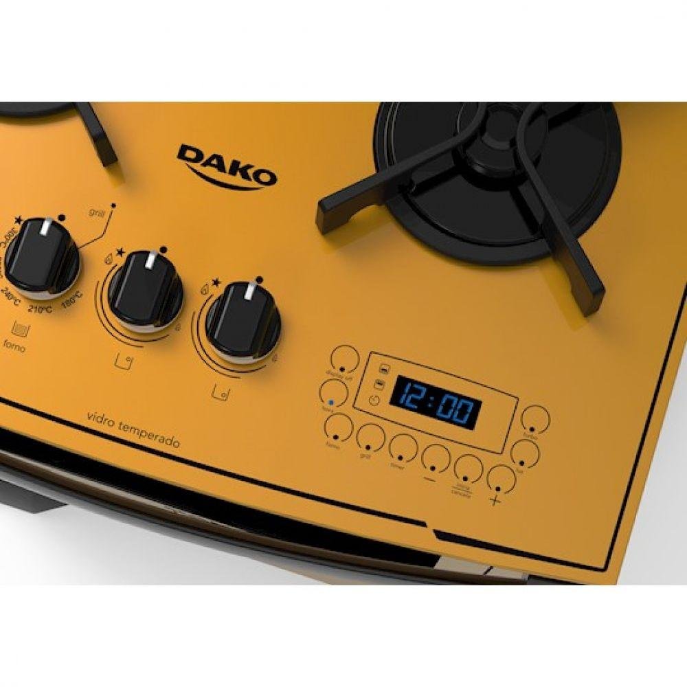 Fogão 4 bocas Dako Mesa de Vidro e Display Digital Bivolt | MadeiraMadeira