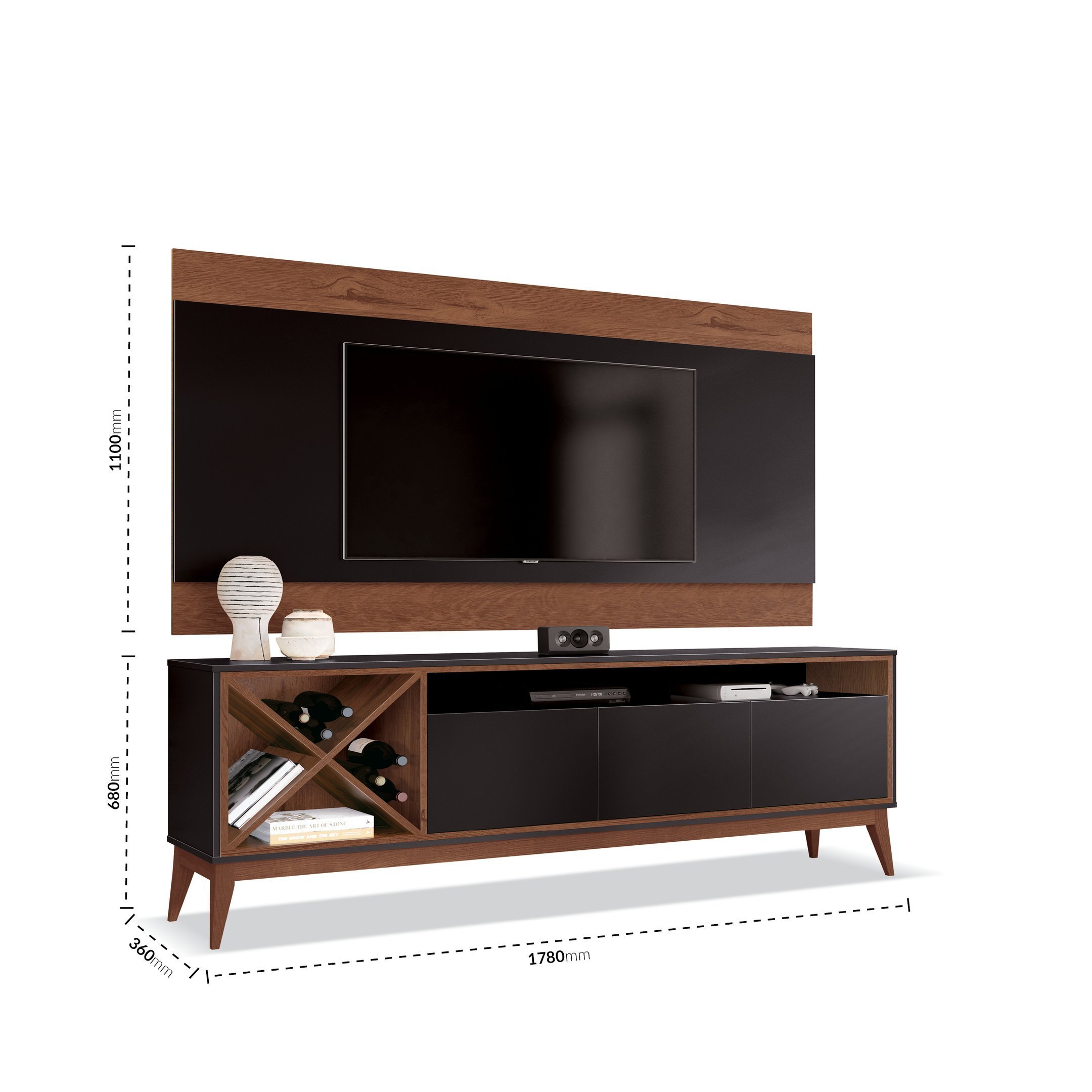 RACK COM ADEGA PASSION CLASSICO COM PAINEL PARA SALA ESTAR PRETO COM ...