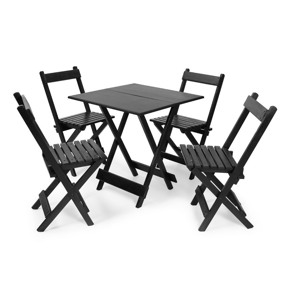 Jogo de Mesa Dobrável 70x70 e 4 Cadeiras Bar Retro Preto | MadeiraMadeira