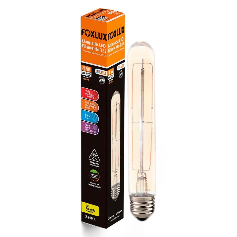 Lâmpada Filamento E27 T32 Turbo 4W BIV - Foxlux | MadeiraMadeira