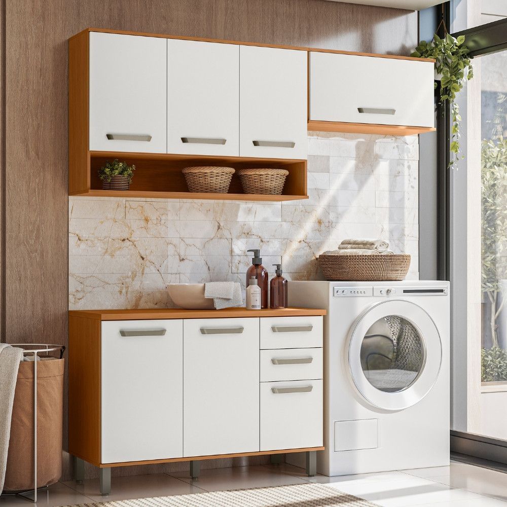 Composição Lavanderia Cozinha Modulada Criare 3pc 7pt 2gav Poliman ...