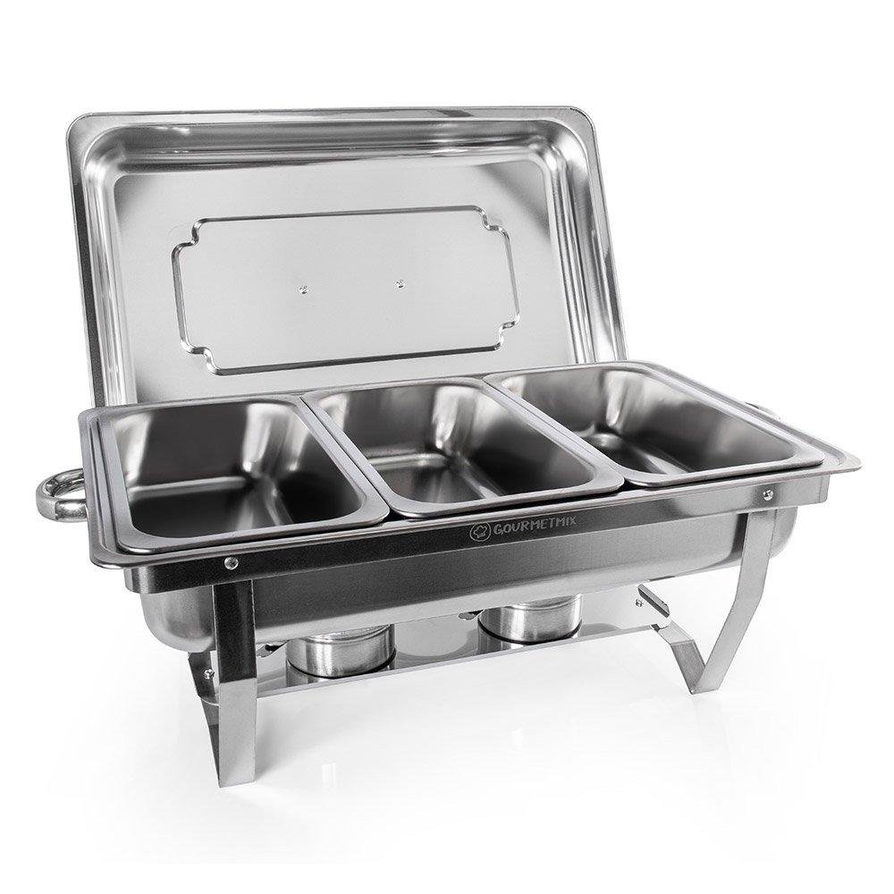 Rechaud Inox Retangular 11L - 3 Cubas | MadeiraMadeira