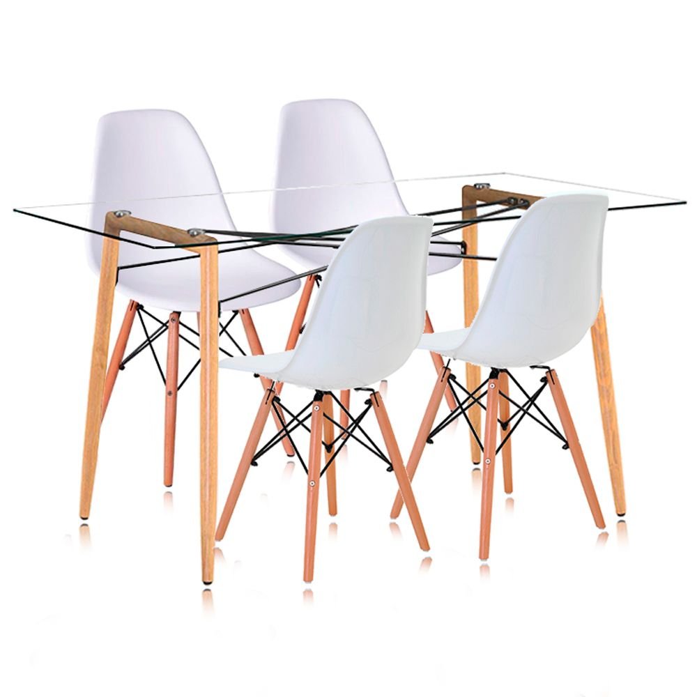 Jogo de Mesa de Jantar Retangular e Cadeiras Charles Eames - Branca | MadeiraMadeira