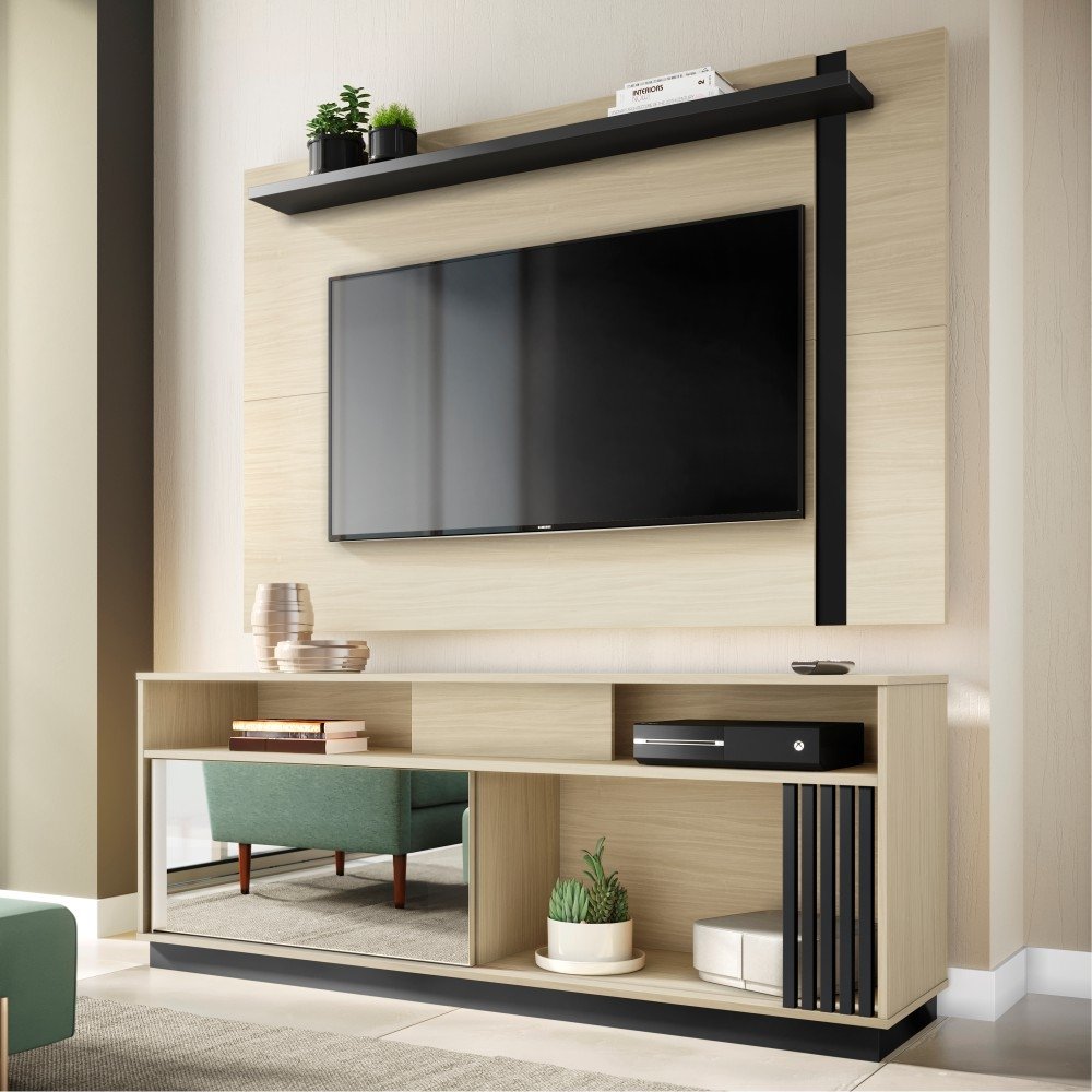 Home para TV com Prateleiras Asuncion Tauari Preto | MadeiraMadeira