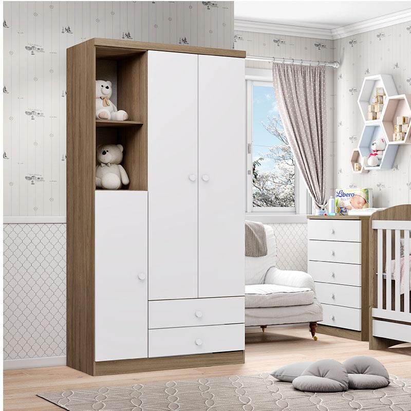 Cômoda e Guarda Roupa Infantil Pique-Esconde Rústico Branco - Henn ...