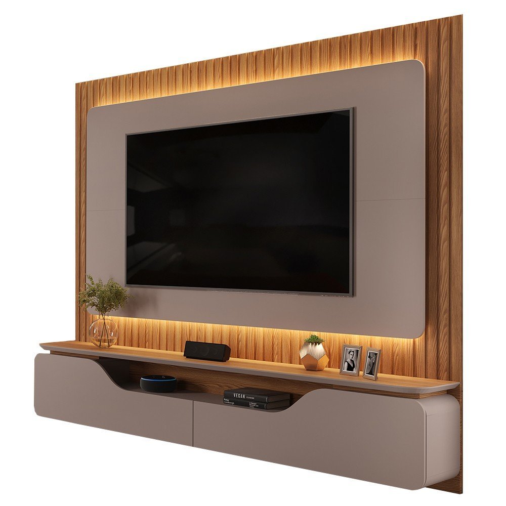 Painel Ripado para Tv 70 Pol com Bancada Suspensa 210cm Trevis D04 Griz ...
