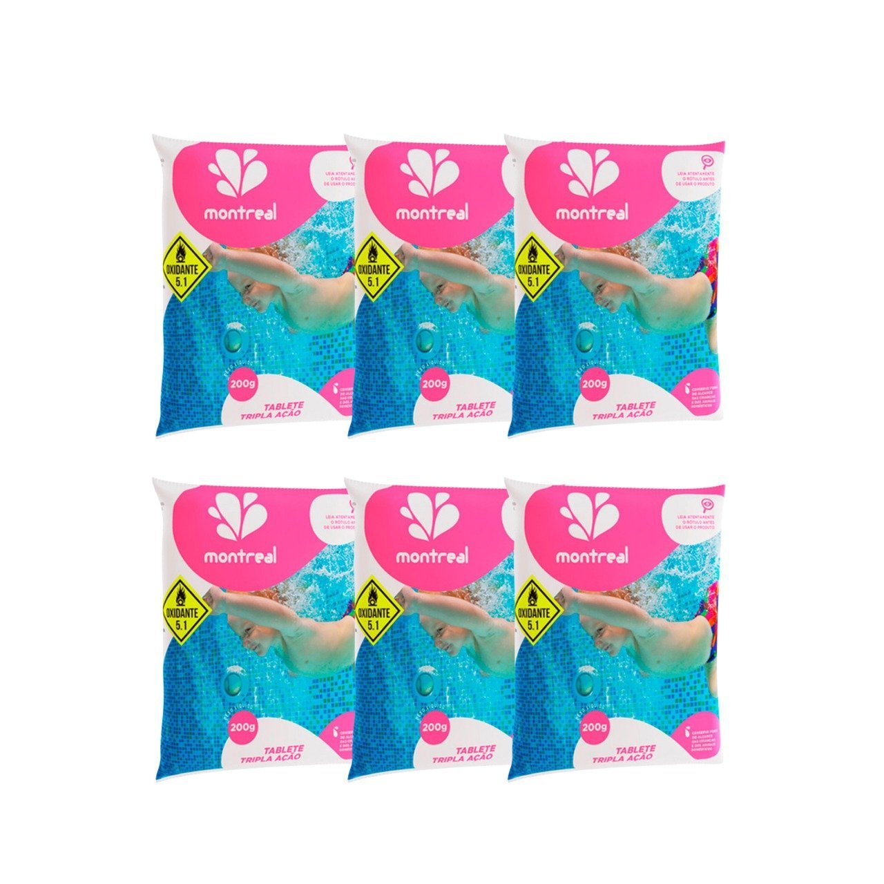 Kit 5 Pastilhas De Cloro Tripla Ação Montreal Tablete 200 Grs ...