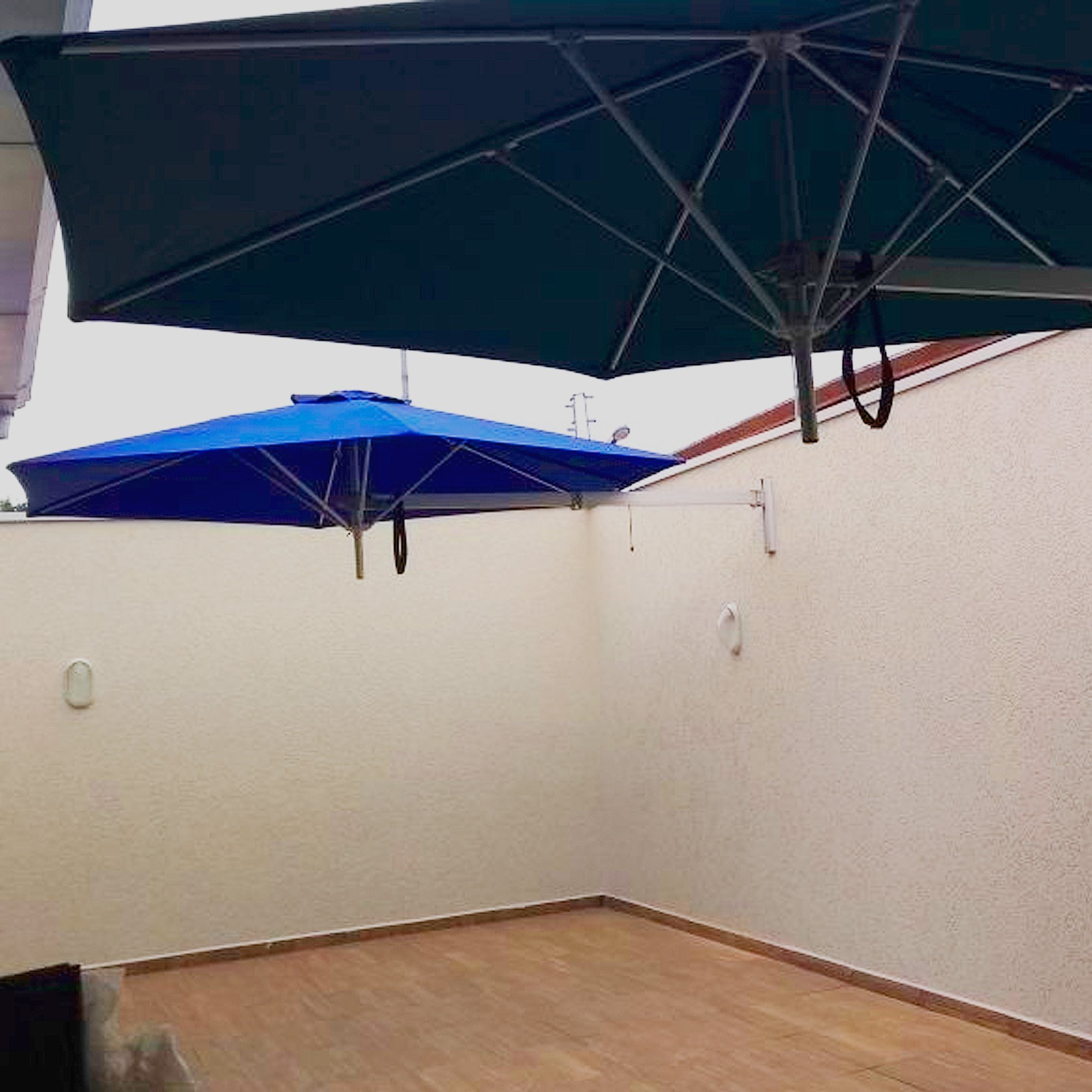 Ombrelone Guarda Sol Parede 2m Alumínio Preto Cobertura Uv:azul Marinho ...