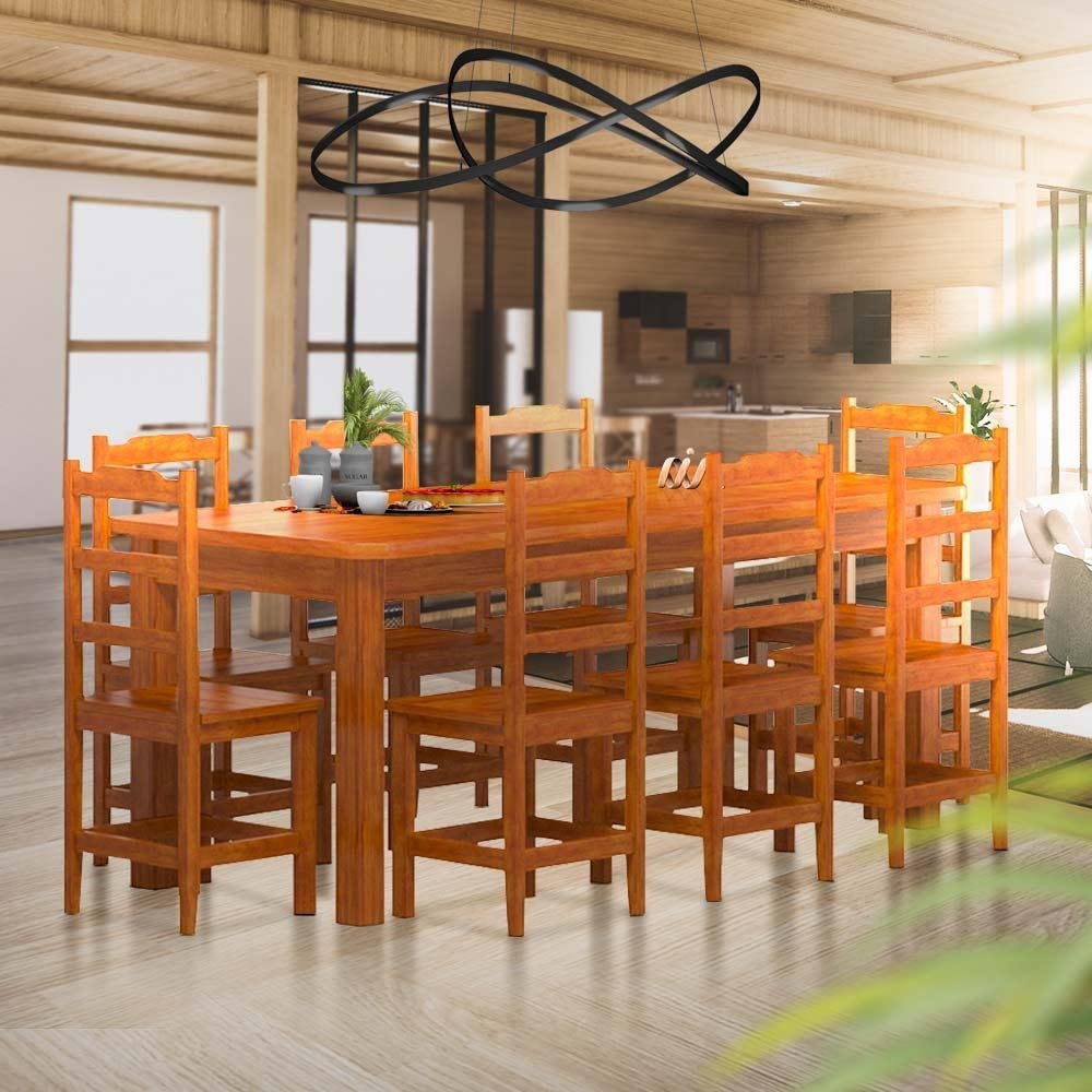 Mesa Retangular Com 8 Cadeiras Madeira Maciça 200 x 88 Mel Plácida Shop ...
