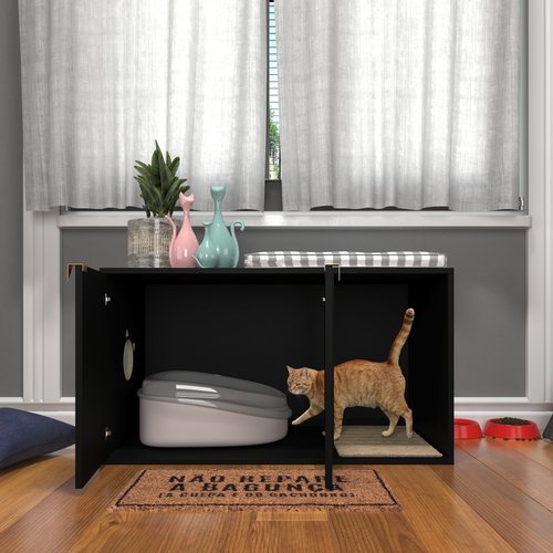 Box Pet Para Gato Cantinho Banheiro Com 2 Portas Preto | MadeiraMadeira