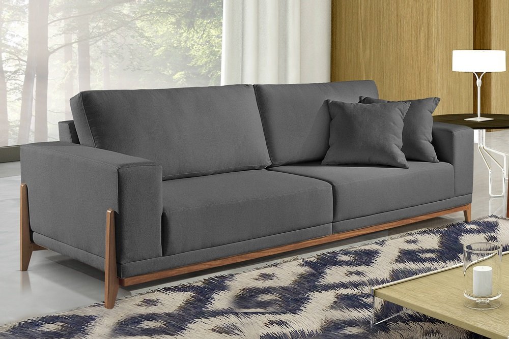 Sofá Fixo Monique Tam 1,90 Linho Cinza | MadeiraMadeira