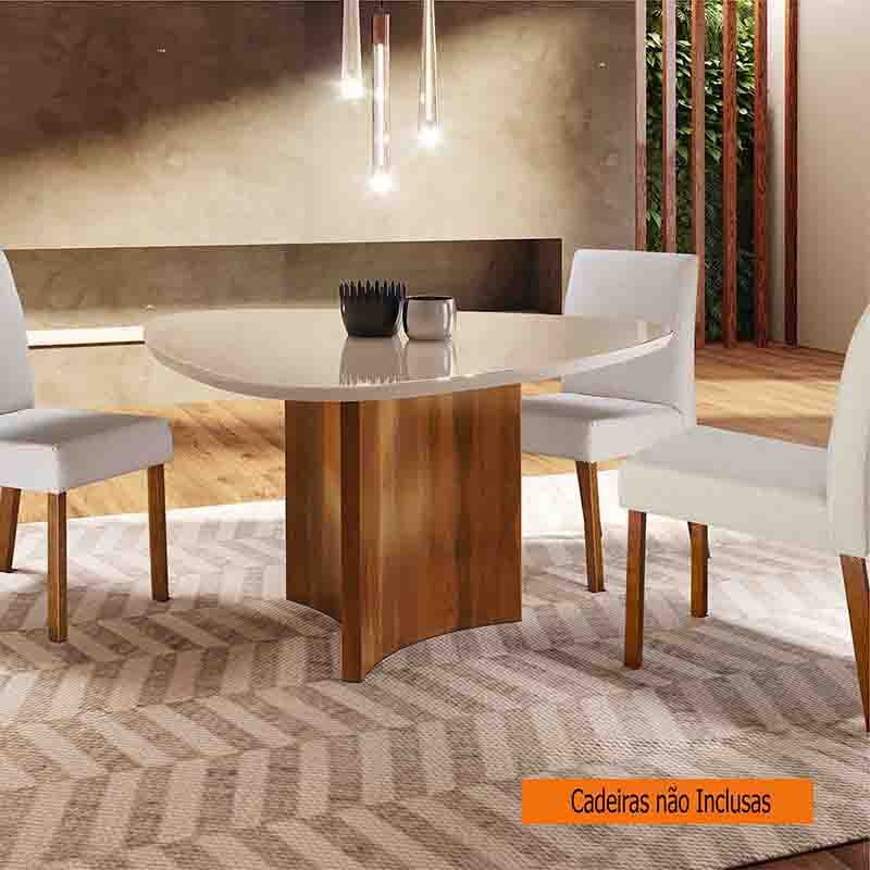 Mesa Triangular Athenas 115cm Tampo Laqueado com Vidro e Base com ...