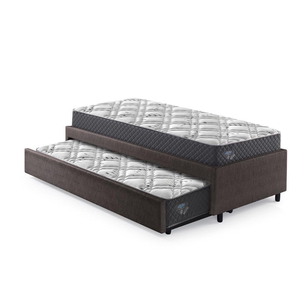 Bicama Box Solteirão em Courino Linho Marrom 96x203 com Dois Colchões ...