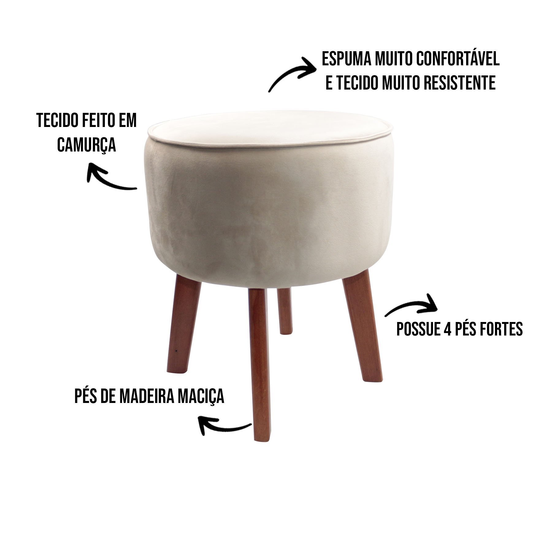 Puf Puff Pufe Decoração Sala Hall Camurça Quarto 4 Pés:bege ...