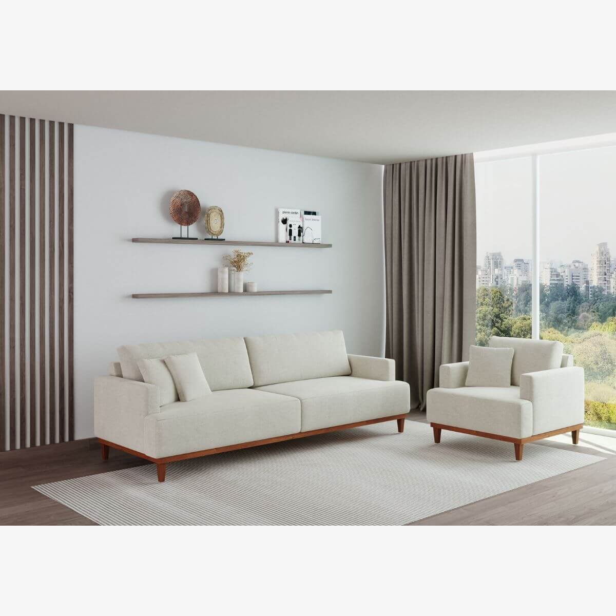 Sofá Doha 1,98m em Linho Aston Bege Claro - Home Mobily | MadeiraMadeira