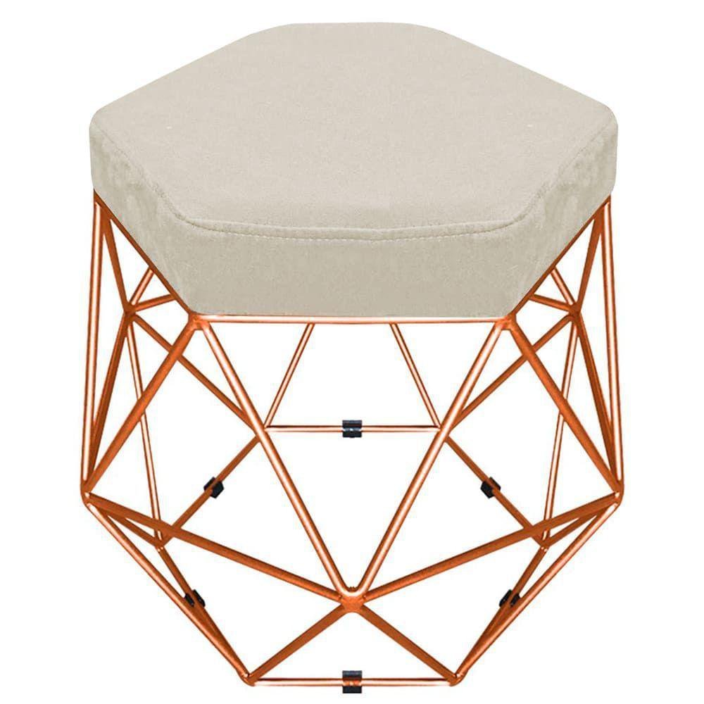 Puff Banco Aramado Hexagonal Base Eiffel Bronze Bege | MadeiraMadeira