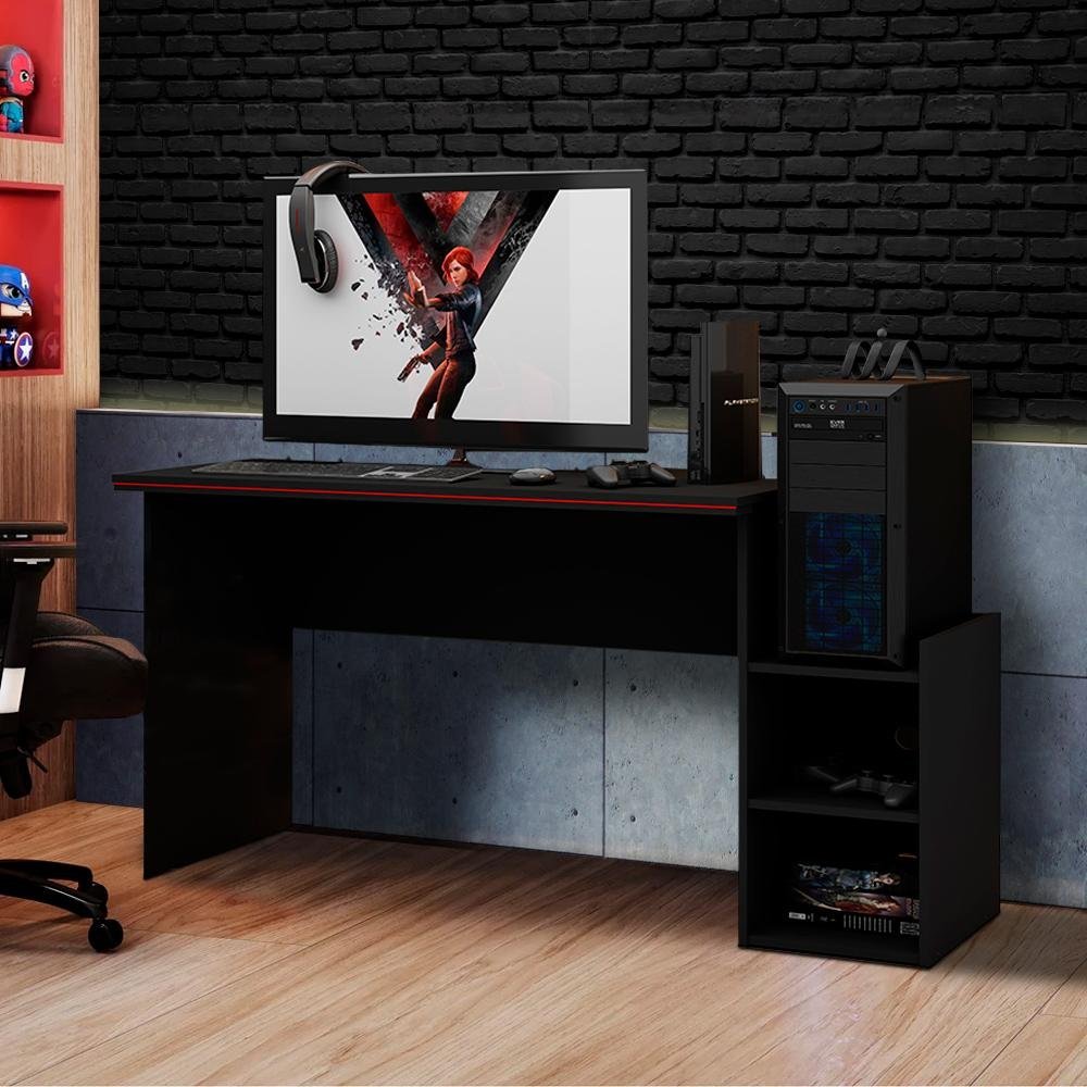 Mesa Para Pc Gamer Preto Acetinado Ari Shop Jm | MadeiraMadeira