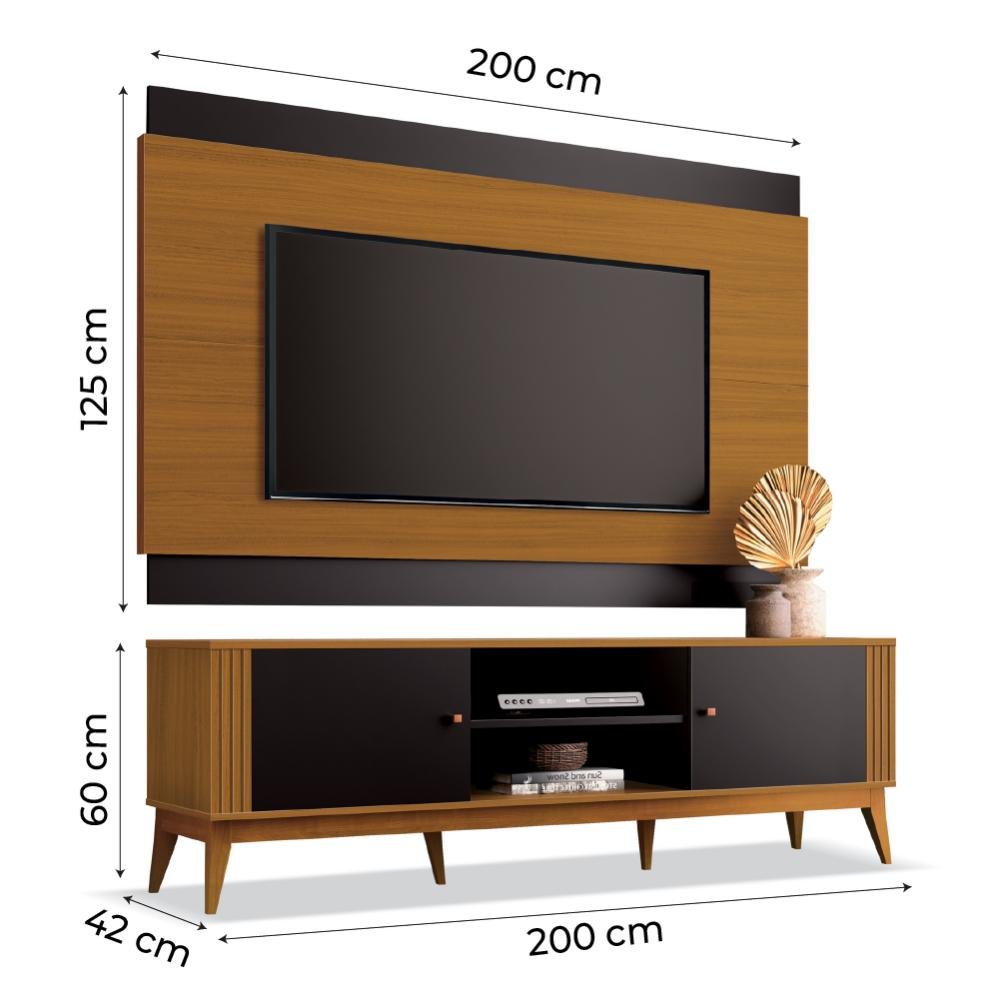 Rack Bancada com Painel para TV de até 75 Polegadas 2,00m Legacy Cedro ...