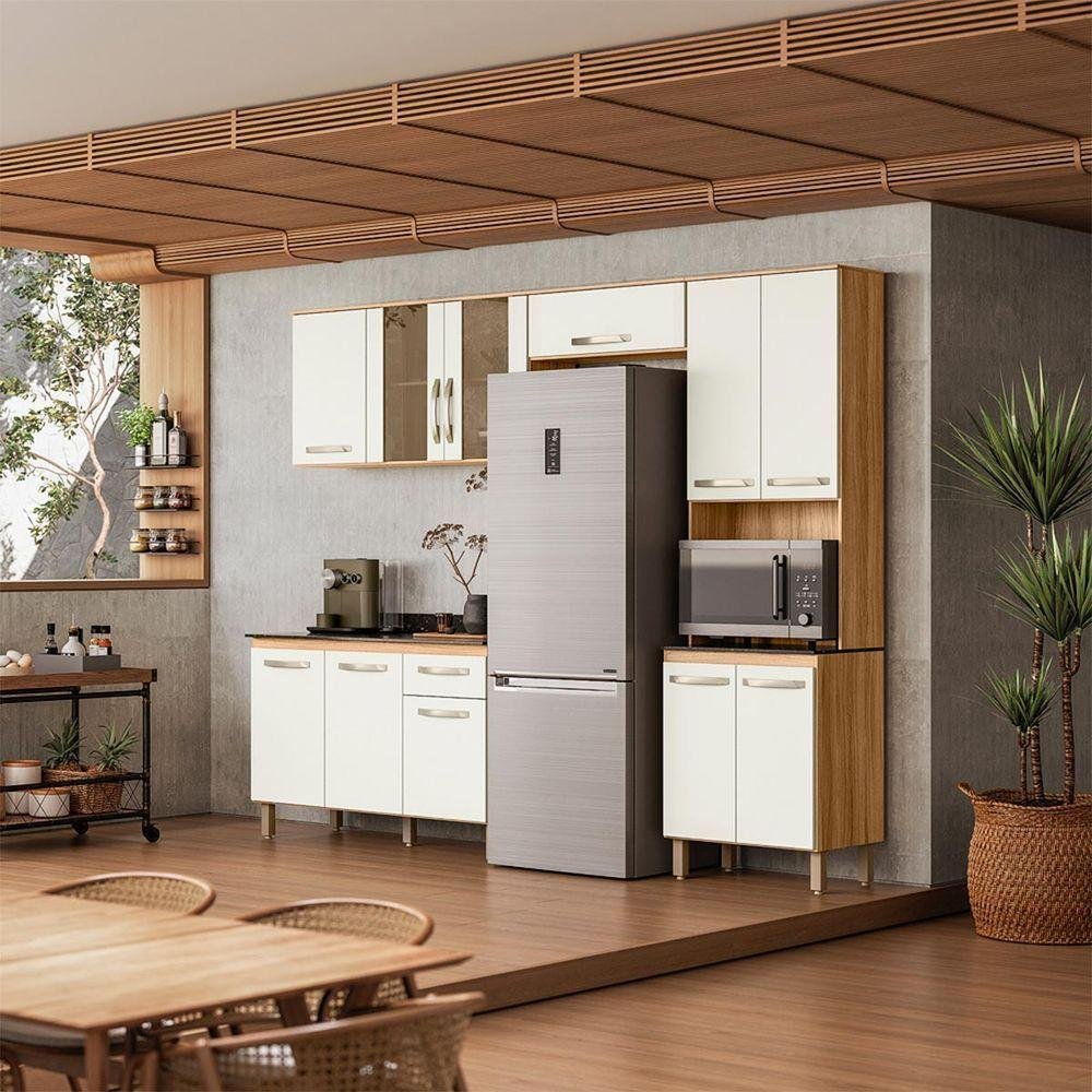 Armário de Cozinha Completo com Balcão 261x208cm Fit Nicioli Freijó Off ...