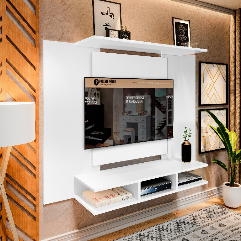 Painel Tv MDF Até 50 com Nicho Branco Já com Suporte de Tv | MadeiraMadeira
