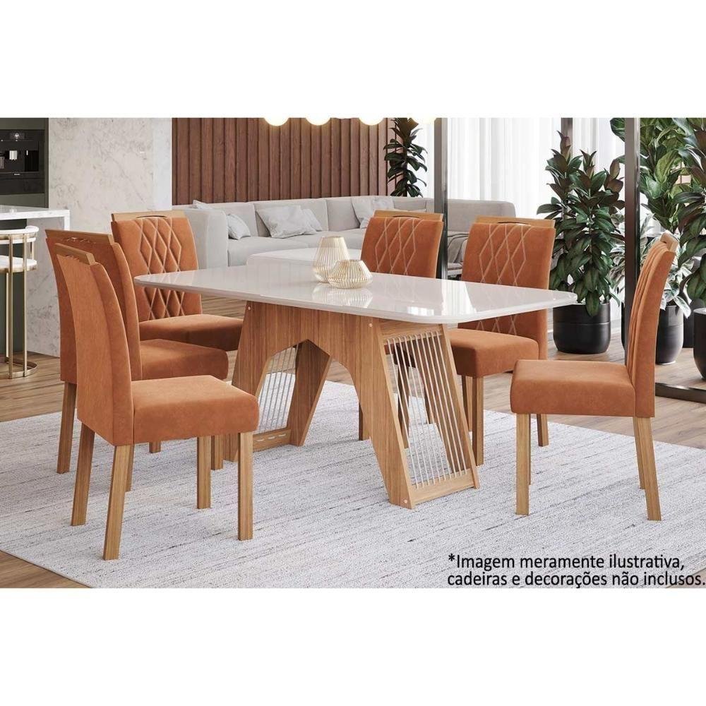 Mesa para Cozinha Carol + Tampo Madeirado Vidro 180x90cm Nature-off ...