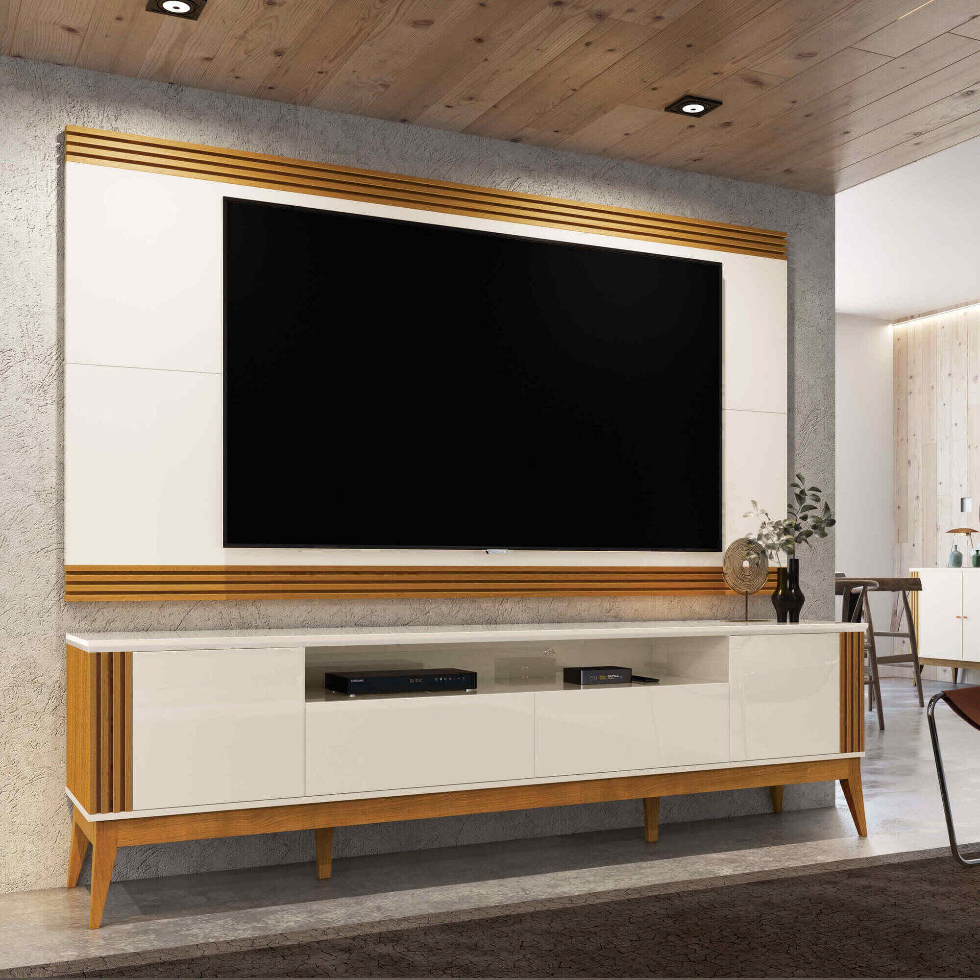 Rack e Painel Morgan 218cm Off White Cedro EDN Móveis | MadeiraMadeira