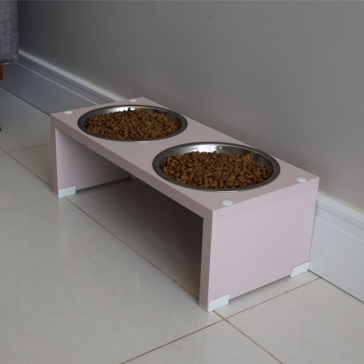 Comedouro Elevado Duplo Pet Gato Cachorro Mdf Nick - Inox - Rose ...